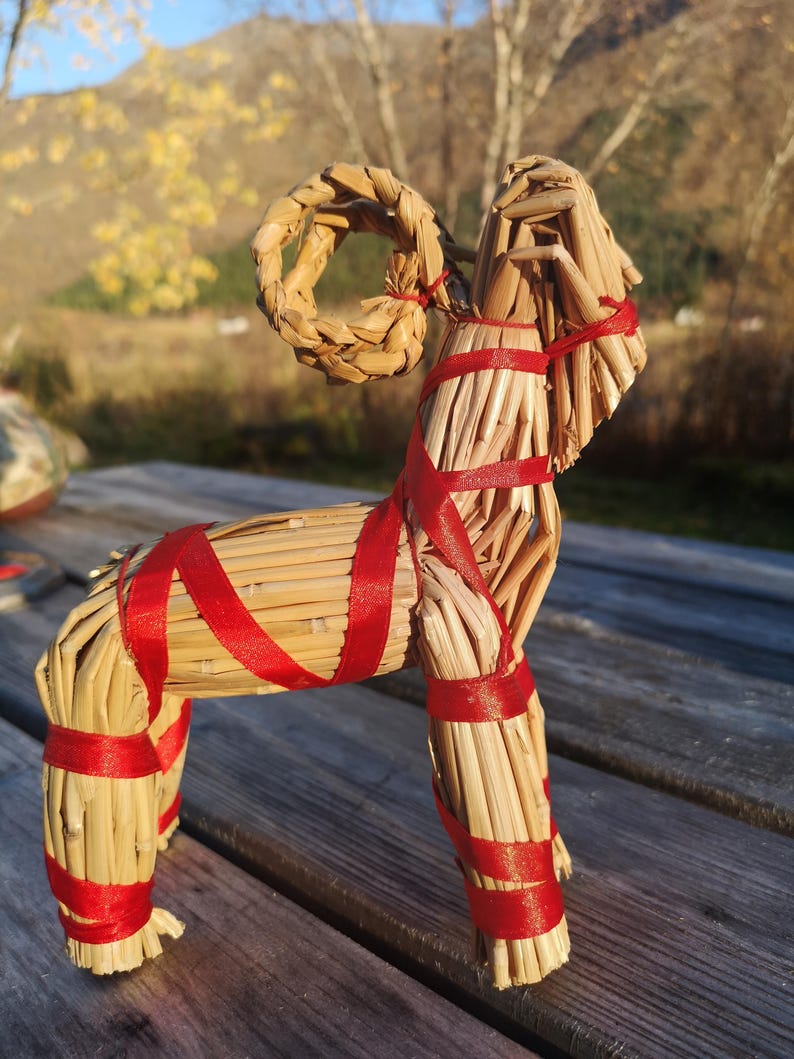 Vintage Yule Goat Traditional Nordic Straw Buck With Red Ribbon 1980s ...
