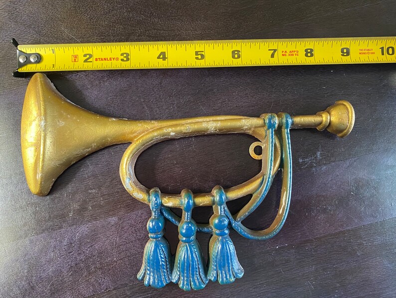 Vintage Metal Bugle Wall Accent Gold Bugle With Blue Tassel Accent ...
