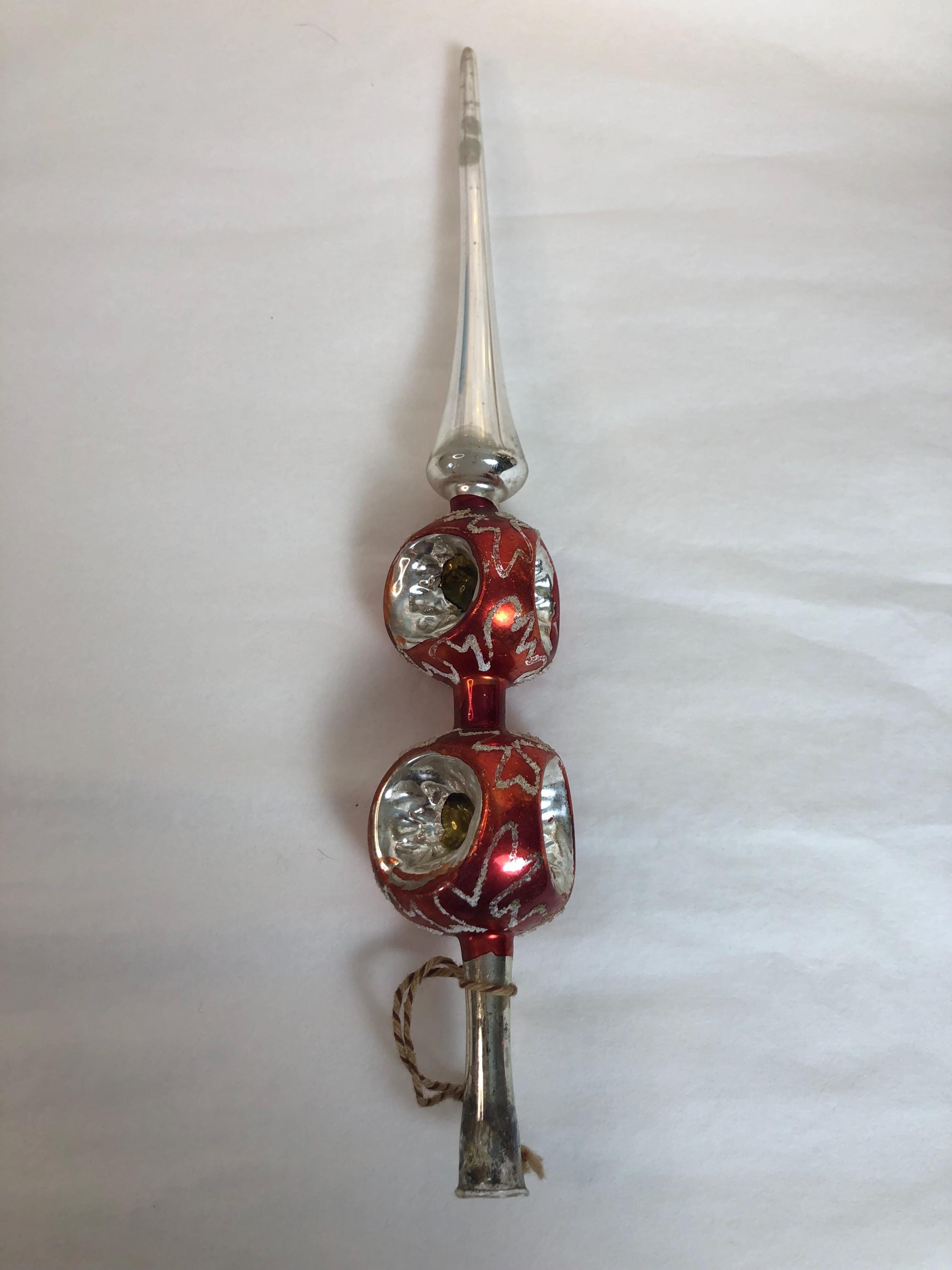 Red and Silver Triple Indent Vintage Mercury Glass Finial Tree Topper ...