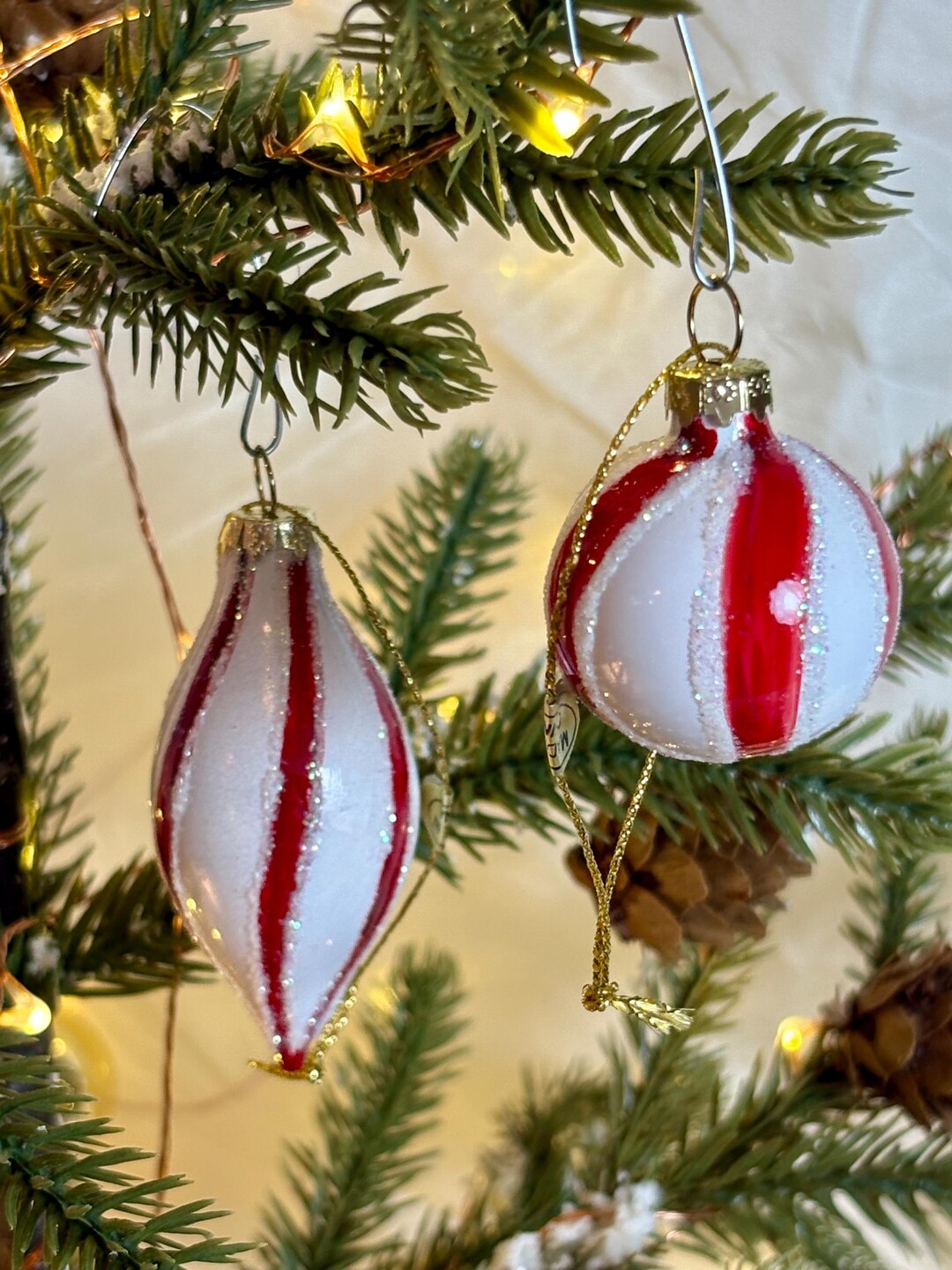 Vintage Set of Candy Cane Striped Mini Christmas Tree Ornaments - Etsy