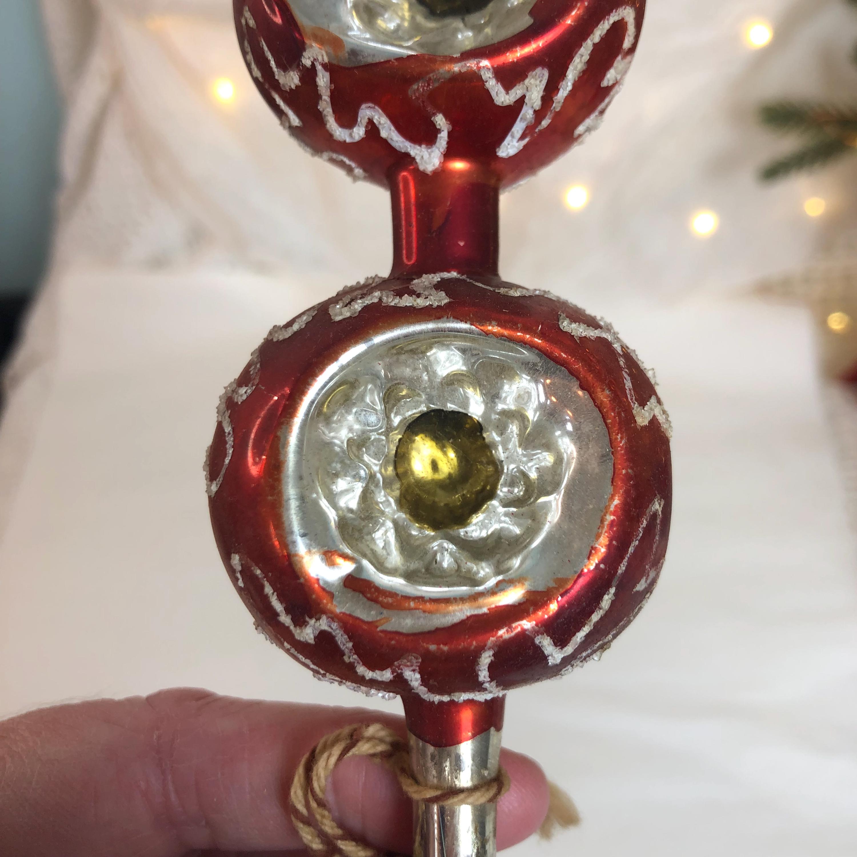 Red and Silver Triple Indent Vintage Mercury Glass Finial Tree Topper ...