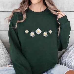Cute Daisies Embroidery Sweater,embroidered Floral Daisy Sweatshirt ...