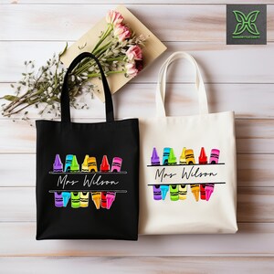 Custom Name Crayon Tote Bag, Personalized Teacher Tote Bag,kindergarten ...