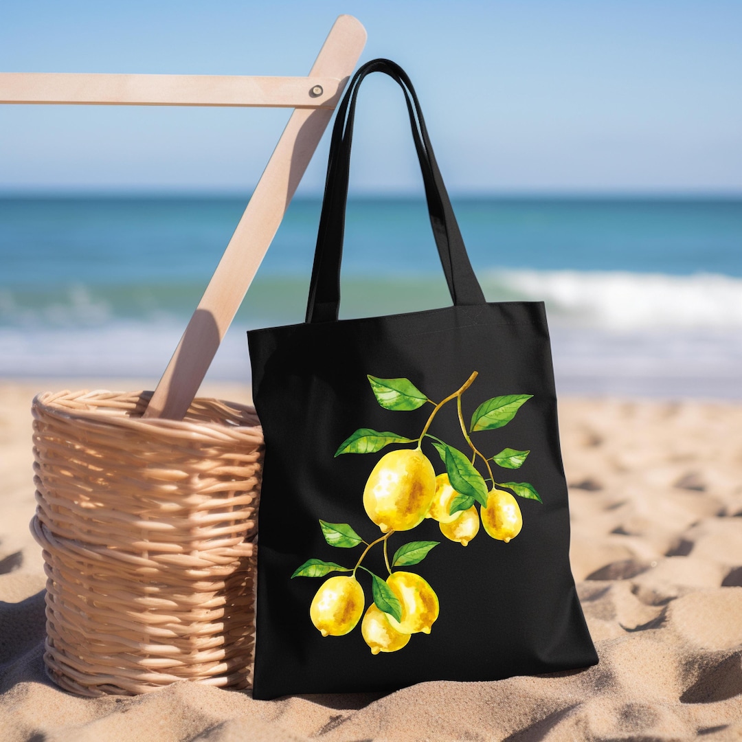 Yellow Lemon Tote Bag,lemons Canvas Totebag,lemon Branch,lemon Beach ...