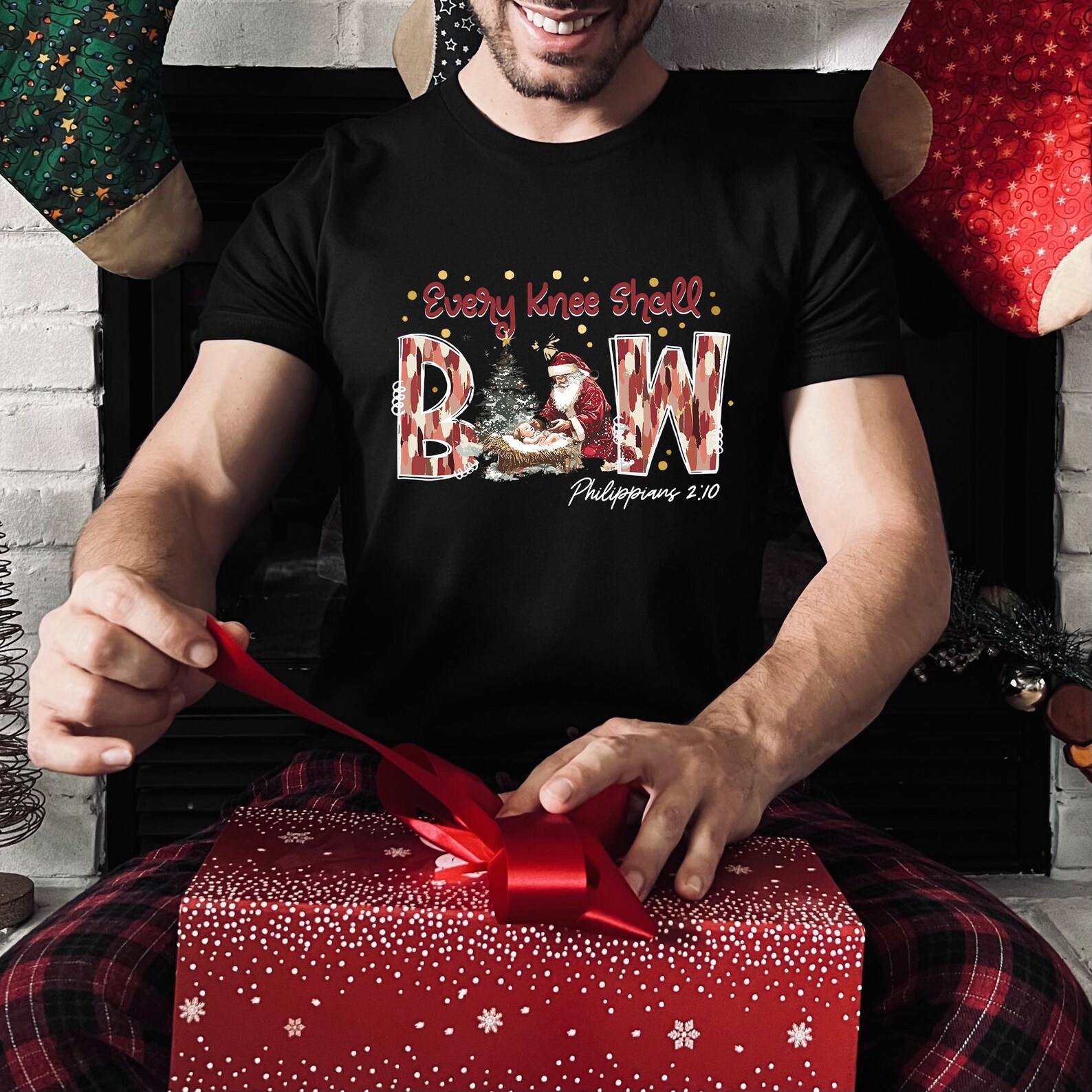 Every Knee Shall Bow Heat Press Dtf,santa Kneeling to Baby Jesus Ready ...