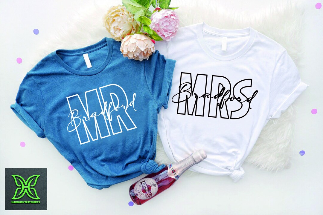 Mr and Mrs Custom T-shirt,last Name Shirt,honeymoon Couple Matching ...