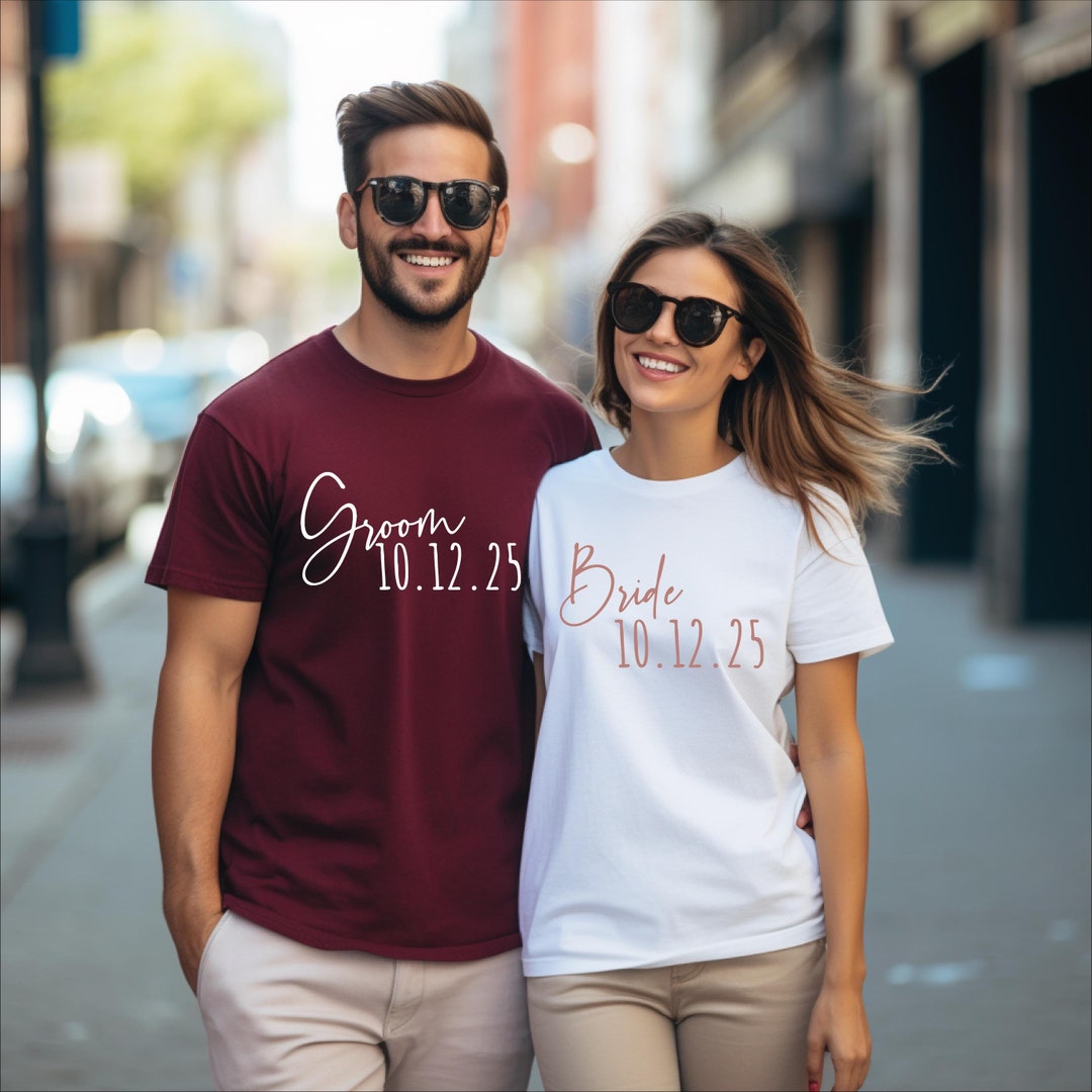 Bride and Groom Matching Tees, Wedding Day Gift,wedding Date Shirt ...