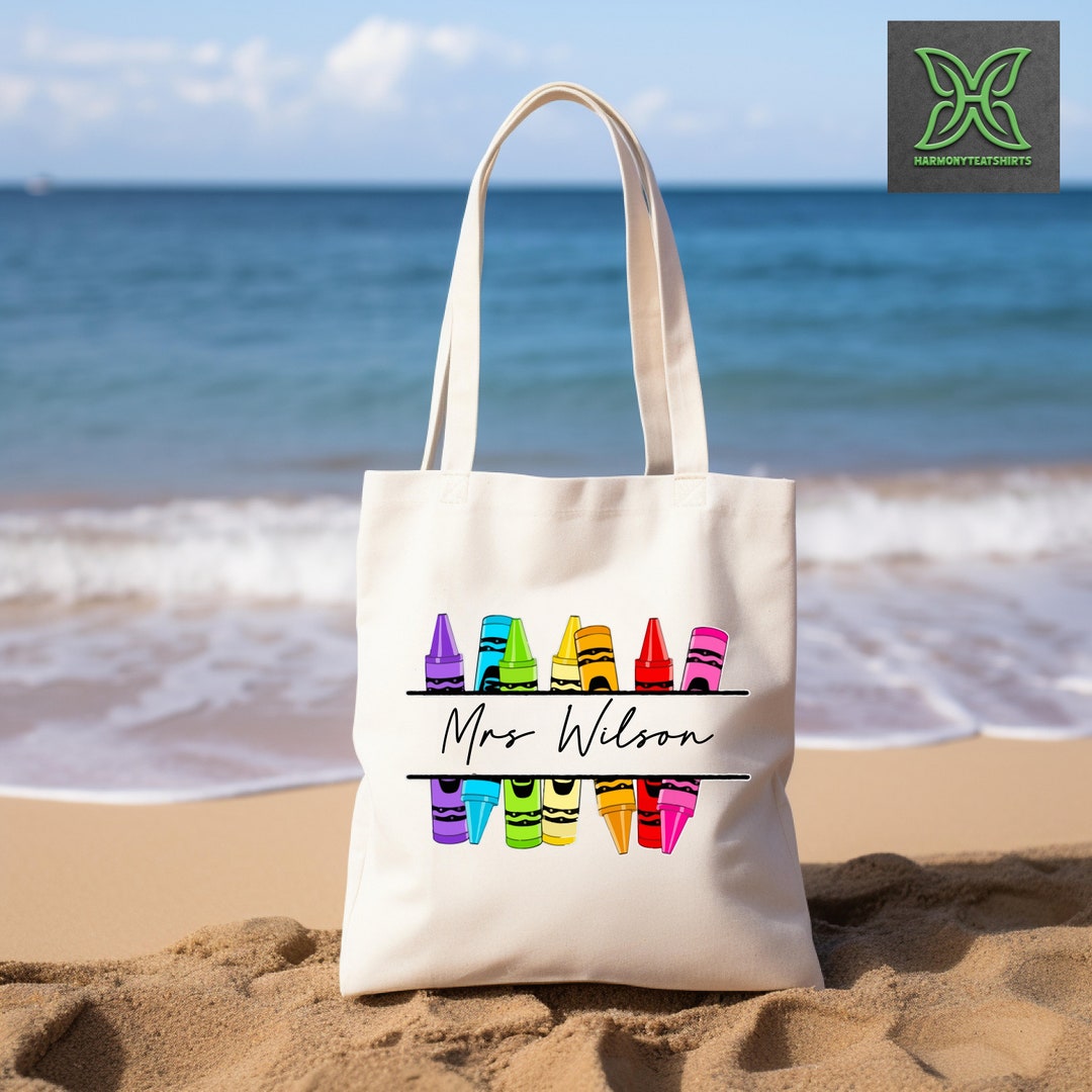Custom Name Crayon Tote Bag, Personalized Teacher Tote Bag,kindergarten ...