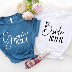 Bride and Groom Matching Tees, Wedding Day Gift,wedding Date Shirt ...