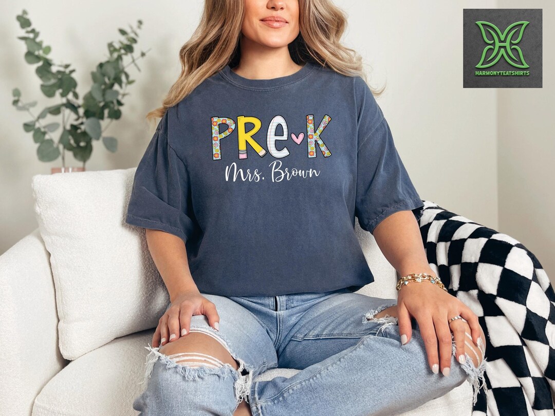 Comfort Colors® Retro Pre-k Teacher Shirt, Custom Pre-k T-shirt, Custom ...