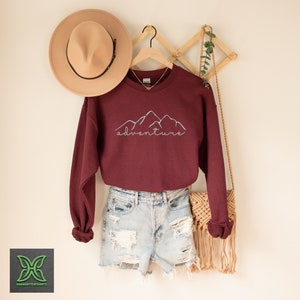 Embroidered Mountain Sweatshirt,outdoors Hiking Embroidery Crewneck ...