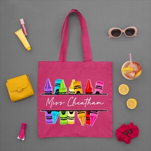 Custom Name Crayon Tote Bag, Personalized Teacher Tote Bag,kindergarten ...