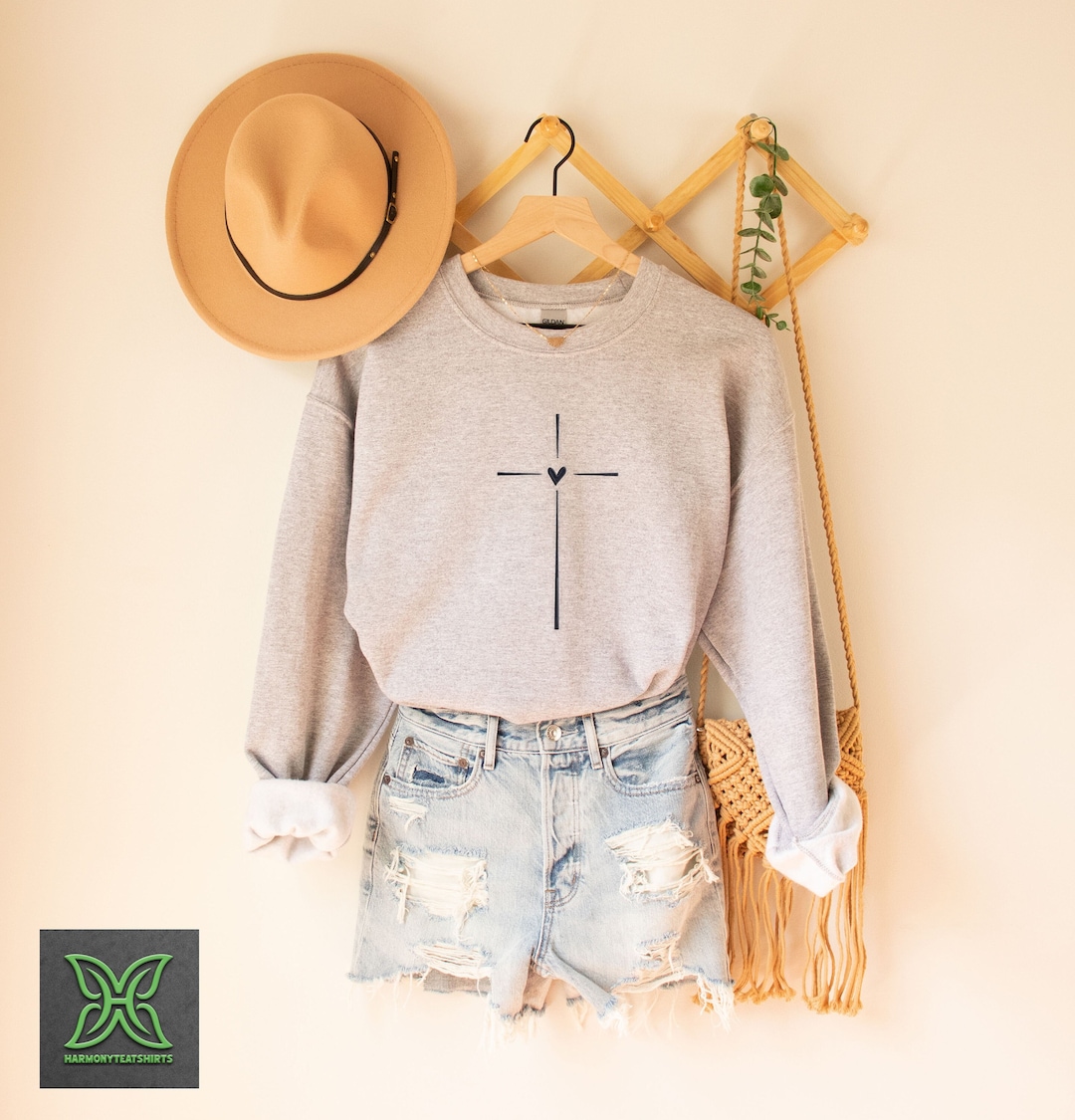 Vertical Cross Embroidered Sweatshirt,christian Women Sweater,cross ...