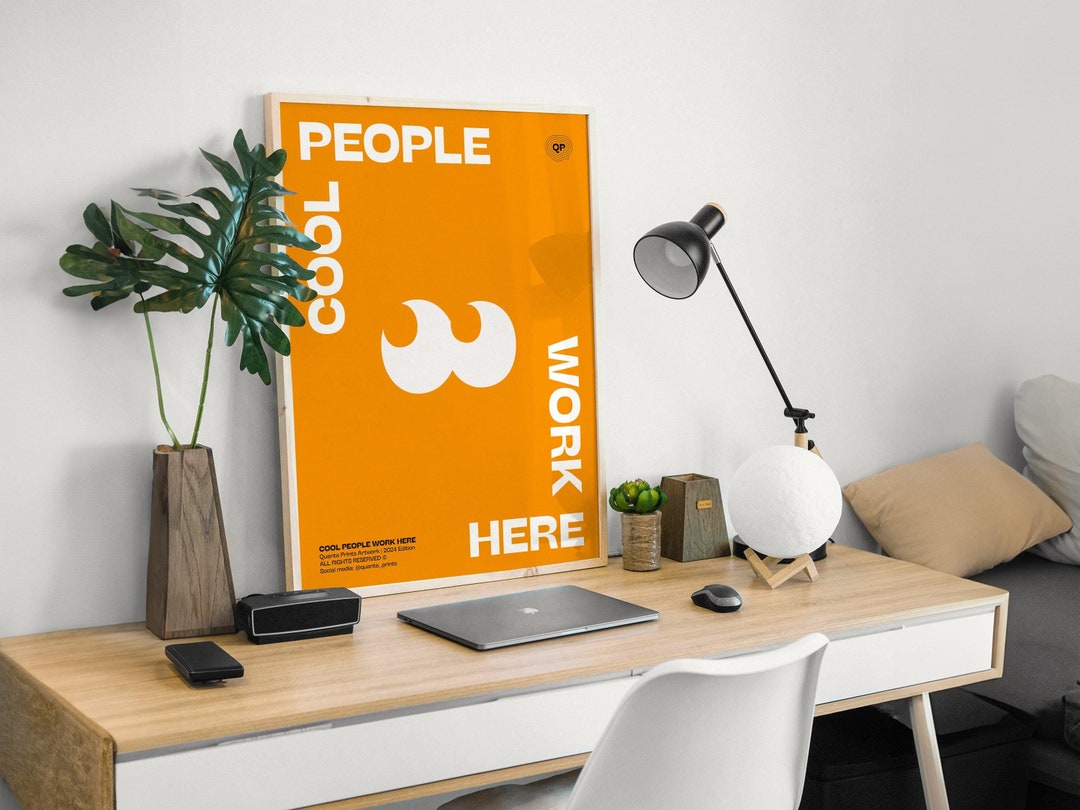 Typography Print, Cool People Work Here, Inspirational Wall Art, Orange ...