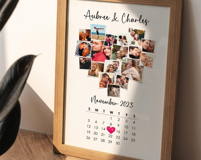 Custom Heart Shape Photo Collage, Valentine's Day Gift, Framed Print ...