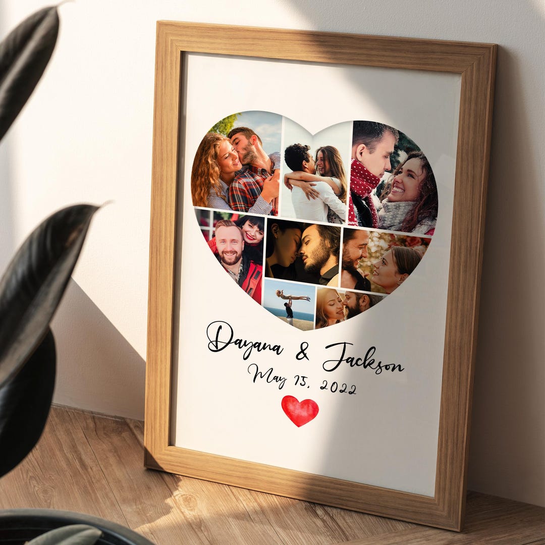 Custom Couple Heart Shape Photo Collage, Personalized Gift, Framed ...