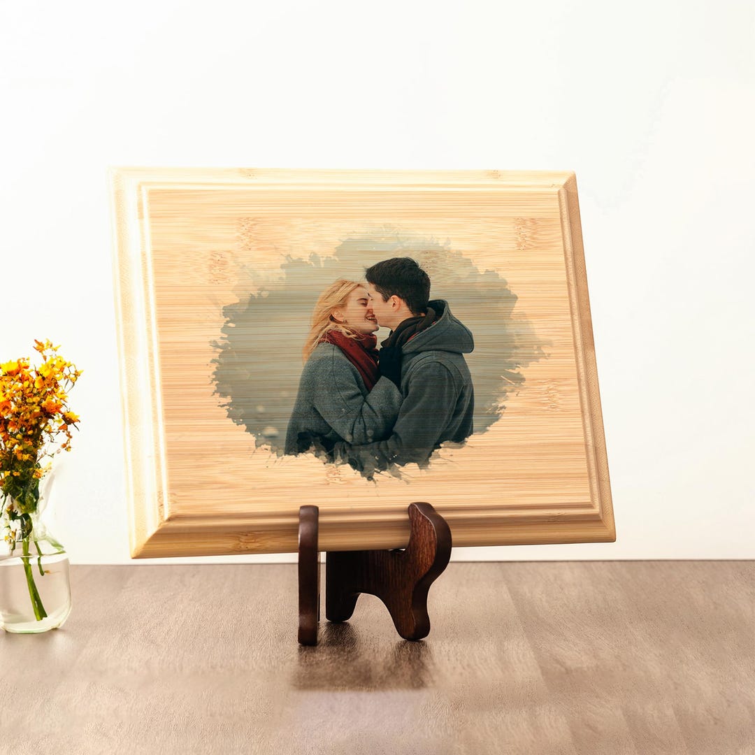 Custom Couple Photo Print on Wood, Wood With Watercolor Style ...