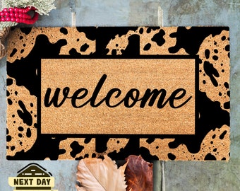 Cow Pattern Doormat, Boho Decor, Cow Print Boho Rug, Welcome Front Door ...