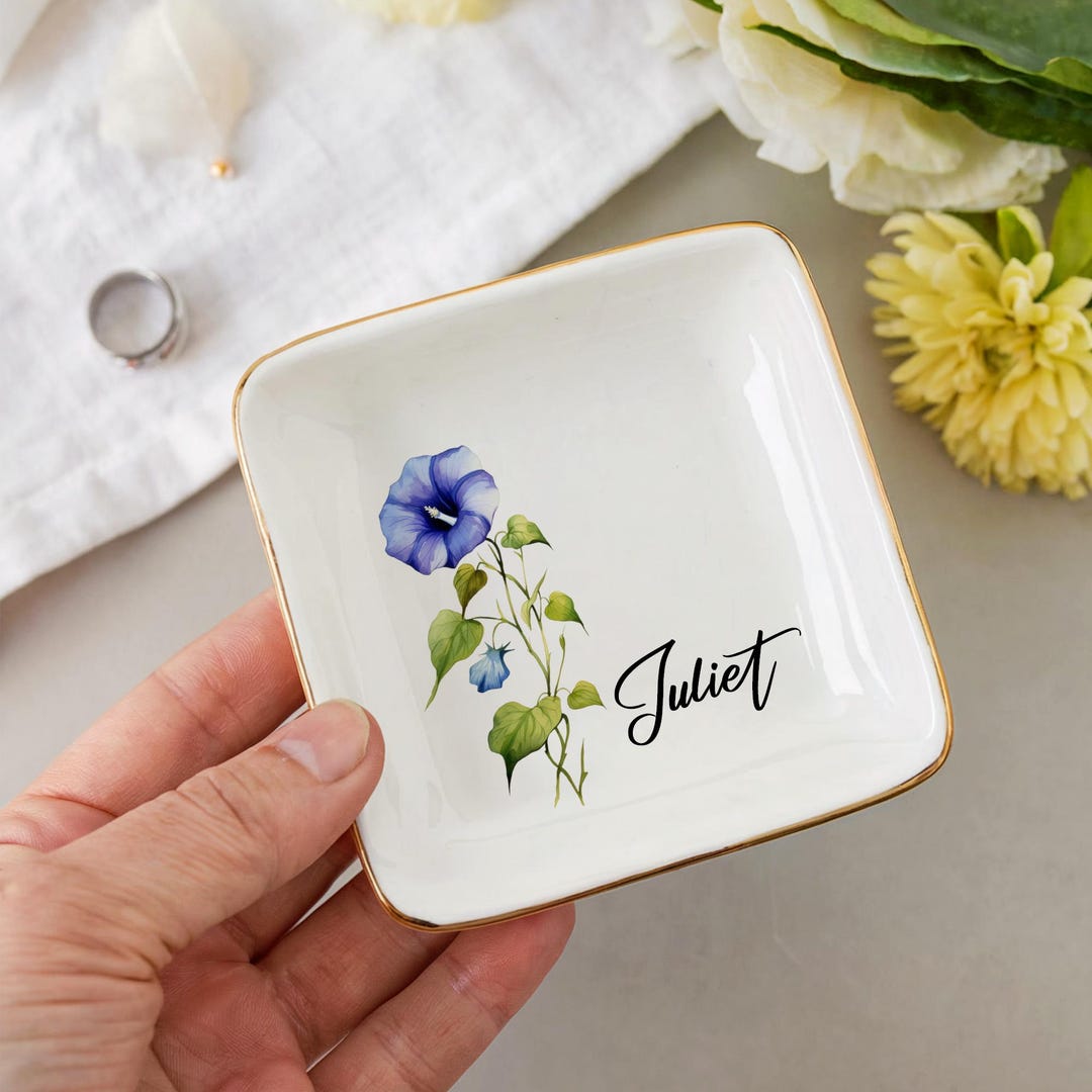 Custom Birth Flower Trinket Dish, Flower Ring Dish, Jewelry Dish Gift ...
