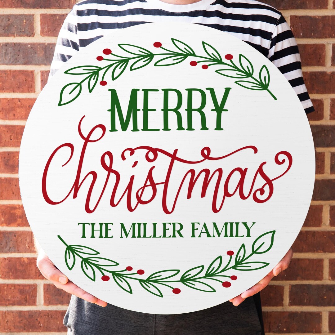 Custom Christmas Sign, Holiday Wall Decor, Family Name Gift, Merry ...