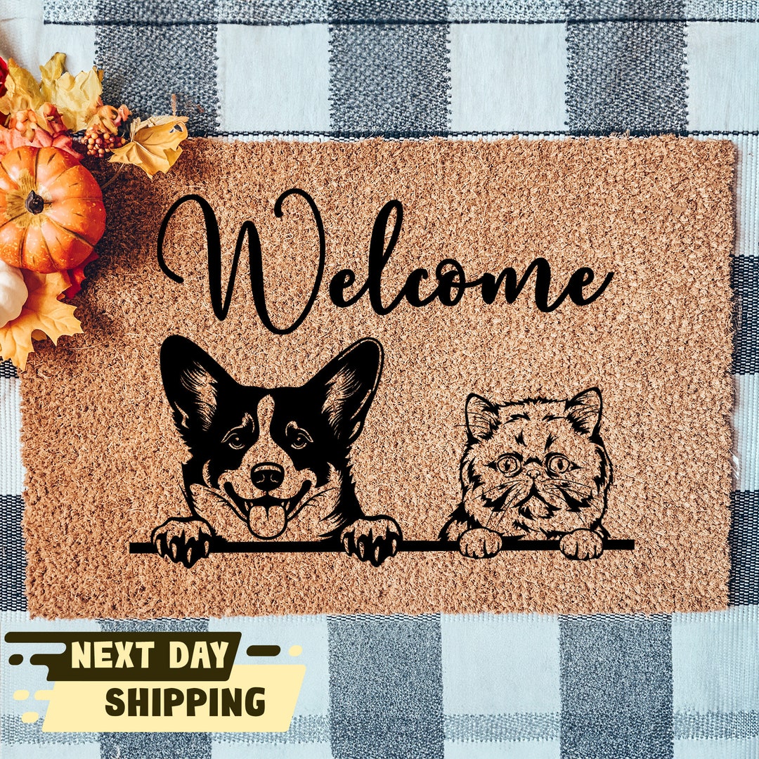 Personalized Dog and Cat Gift, Welcome Mat Cats and Dogs, Custom Dog ...