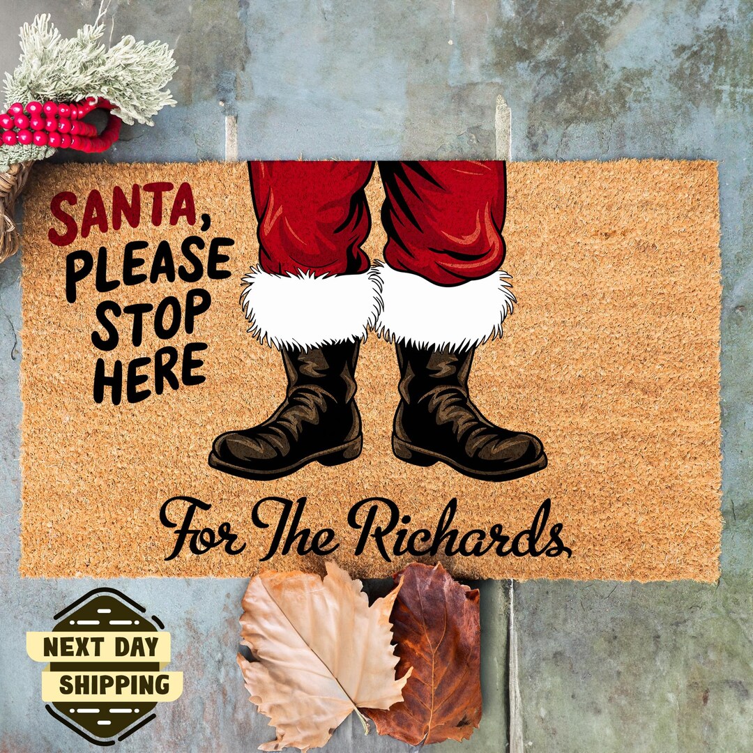 Santa Please Stop Here Doormat, Custom Christmas Doormat, Funny Doormat ...