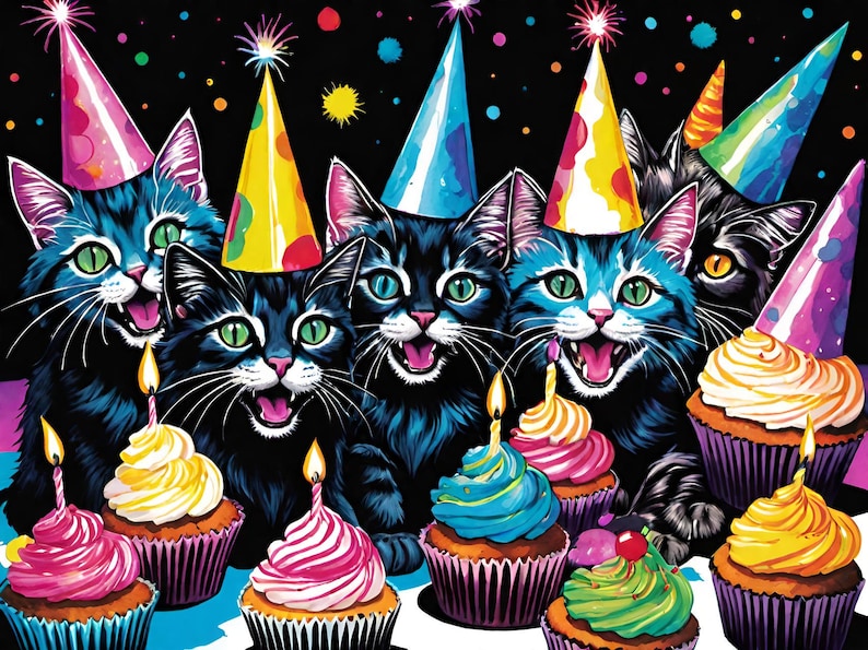 5 Digital Images of Kittens at a Birthday Party Printable Bundle - Etsy
