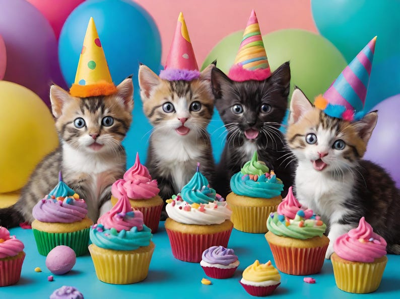 5 Digital Images of Kittens at a Birthday Party Printable Bundle - Etsy