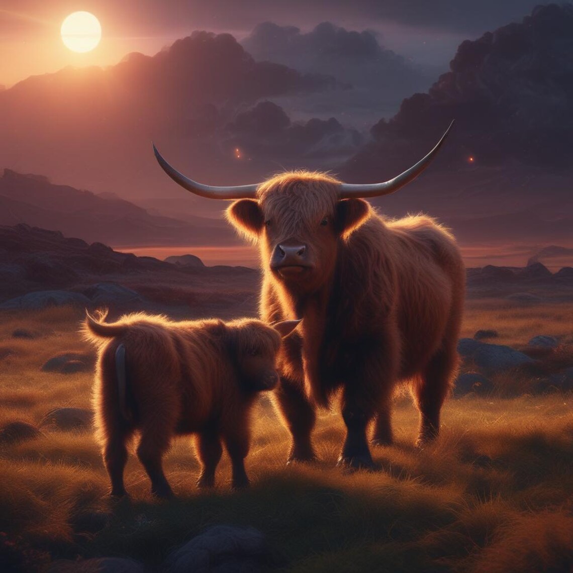 Highland Cows at Sunset Digital Images (5 Images) Printable Bundle - Etsy