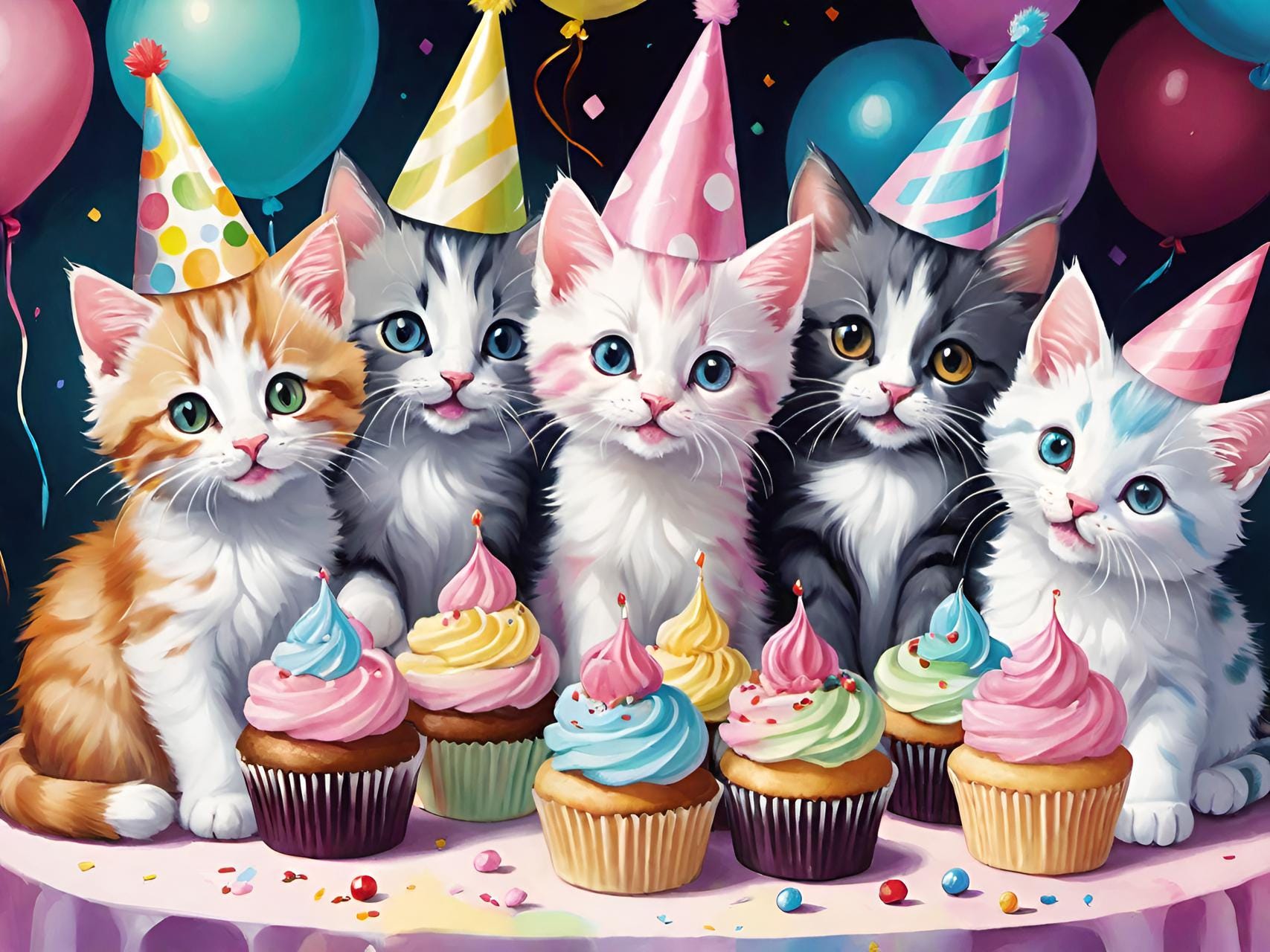 5 Digital Images of Kittens at a Birthday Party Printable Bundle - Etsy