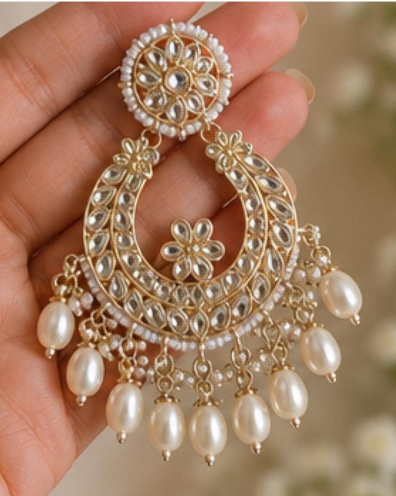 Buy Pearl Chandbali Earrings for Women |gold Tone Indian Wedding ...