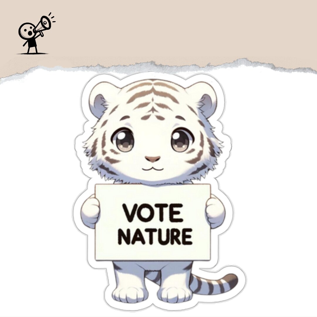 Cute White Tiger Statement Vinyl Sticker Vote Nature Laptop Kindle ...