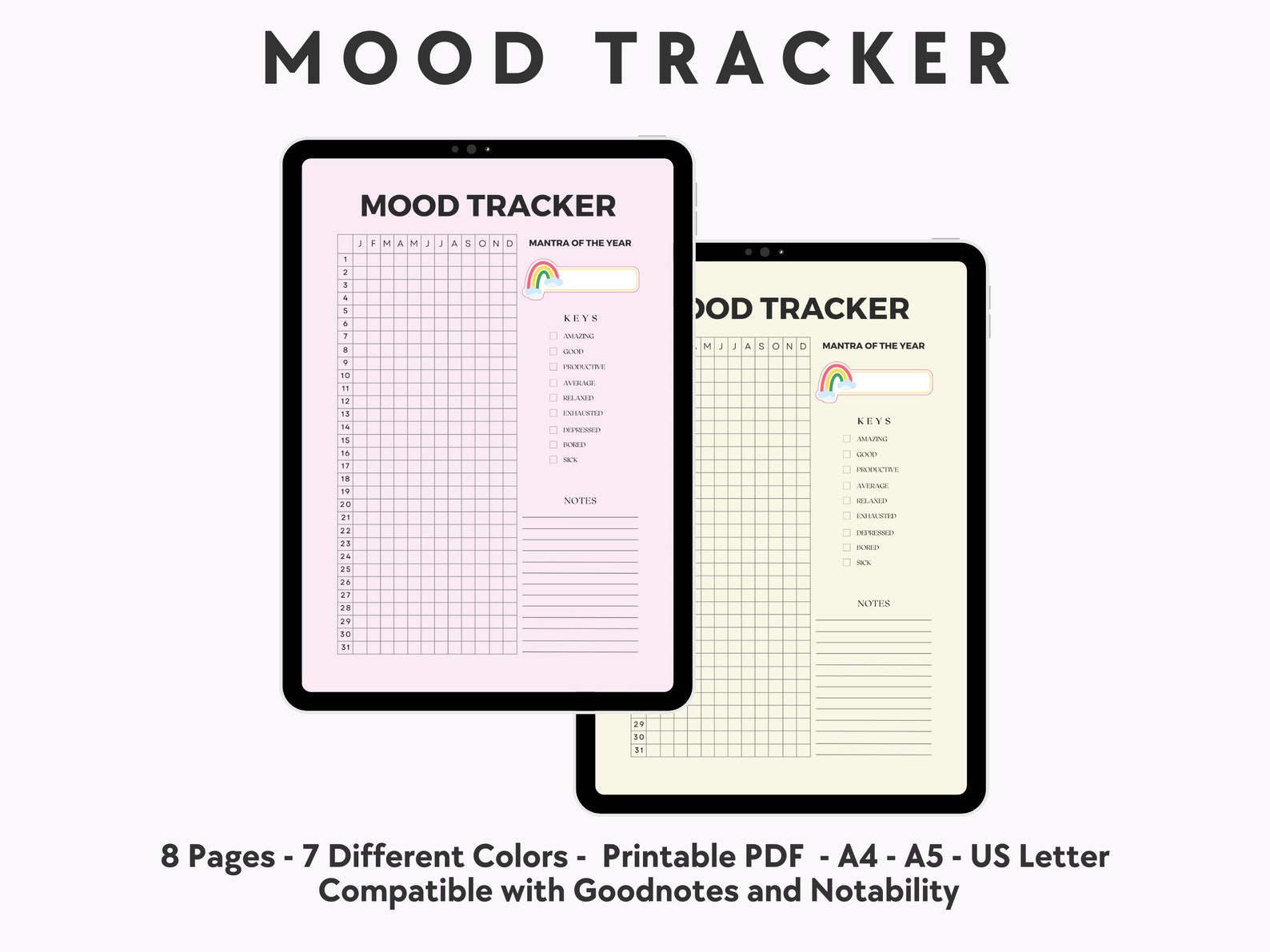 Mood Tracker Printable, Mood Tracker Digital, A5 Mood Tracker Journal ...