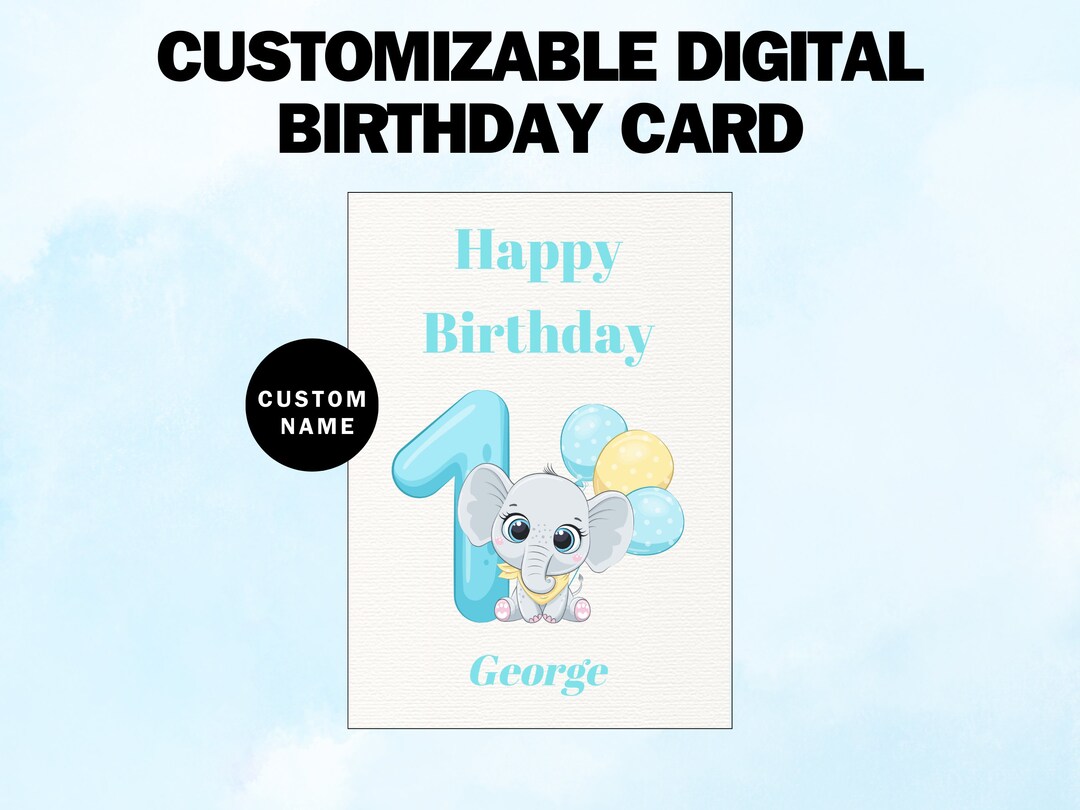 Custom Little Boy Name Digital Birthday Card Printable and Digital ...