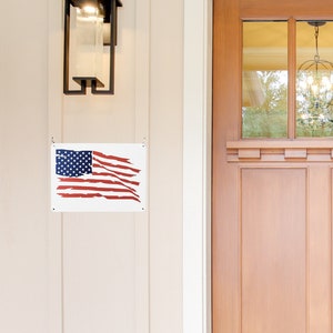 Wavy American Flag Metal House Sign 1-sided | Patriotic Home Decor ...