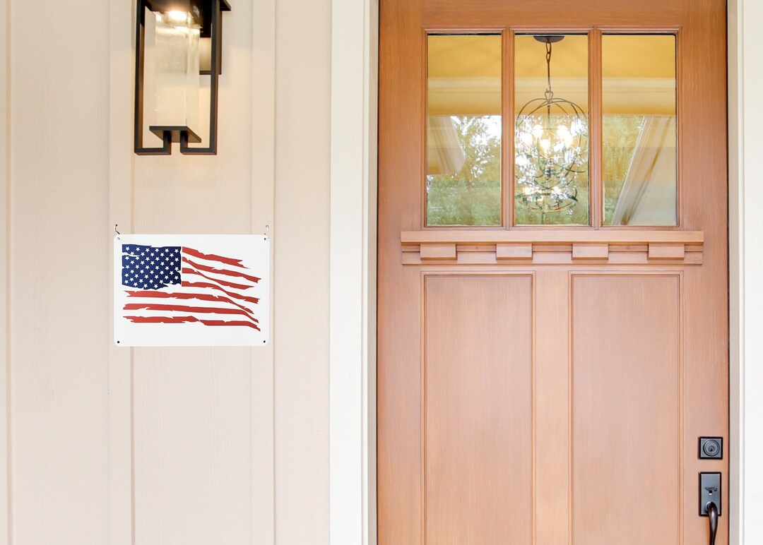 Wavy American Flag Metal House Sign 1-sided | Patriotic Home Decor ...