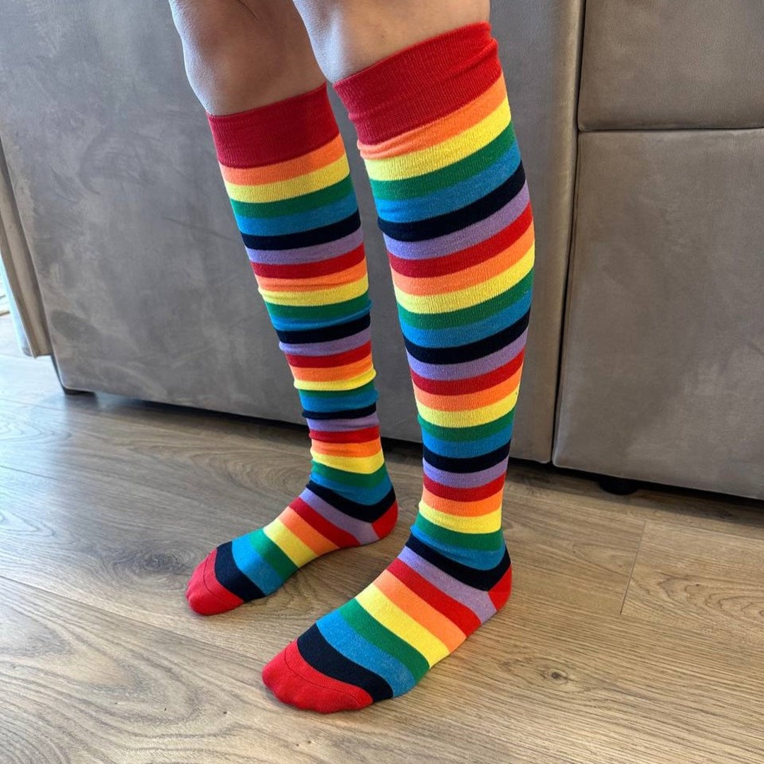 Rainbow Striped Thigh High Socks Pride Rainbow Over the Knee Socks ...