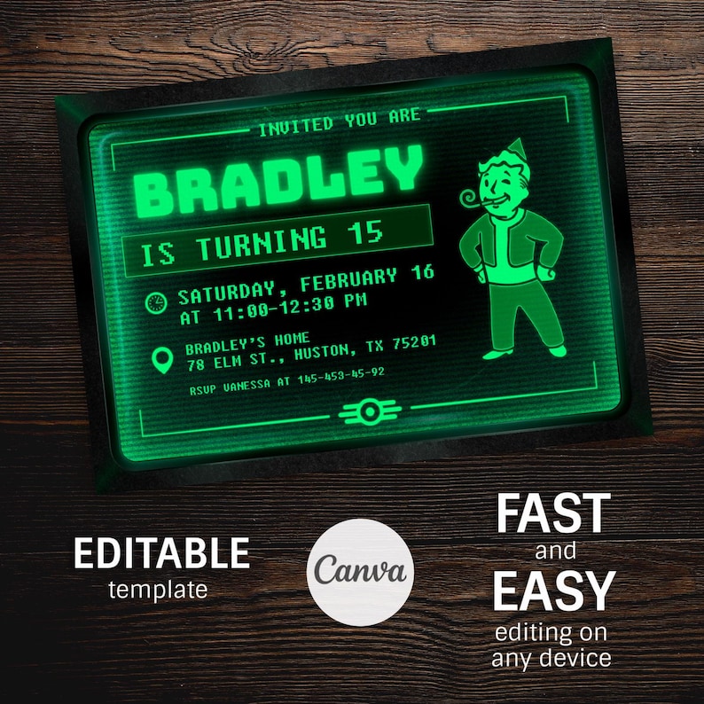 Fallout Birthday Invitation, Printable Invitation, Party Invite ...