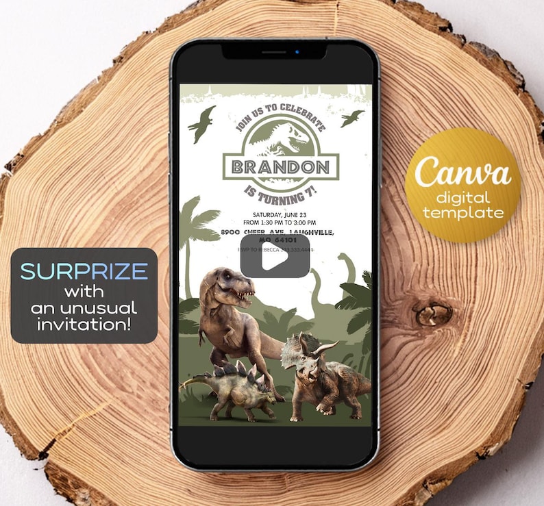 Animated Jurassic Park & Jurassic World Video Invitation, Digital ...