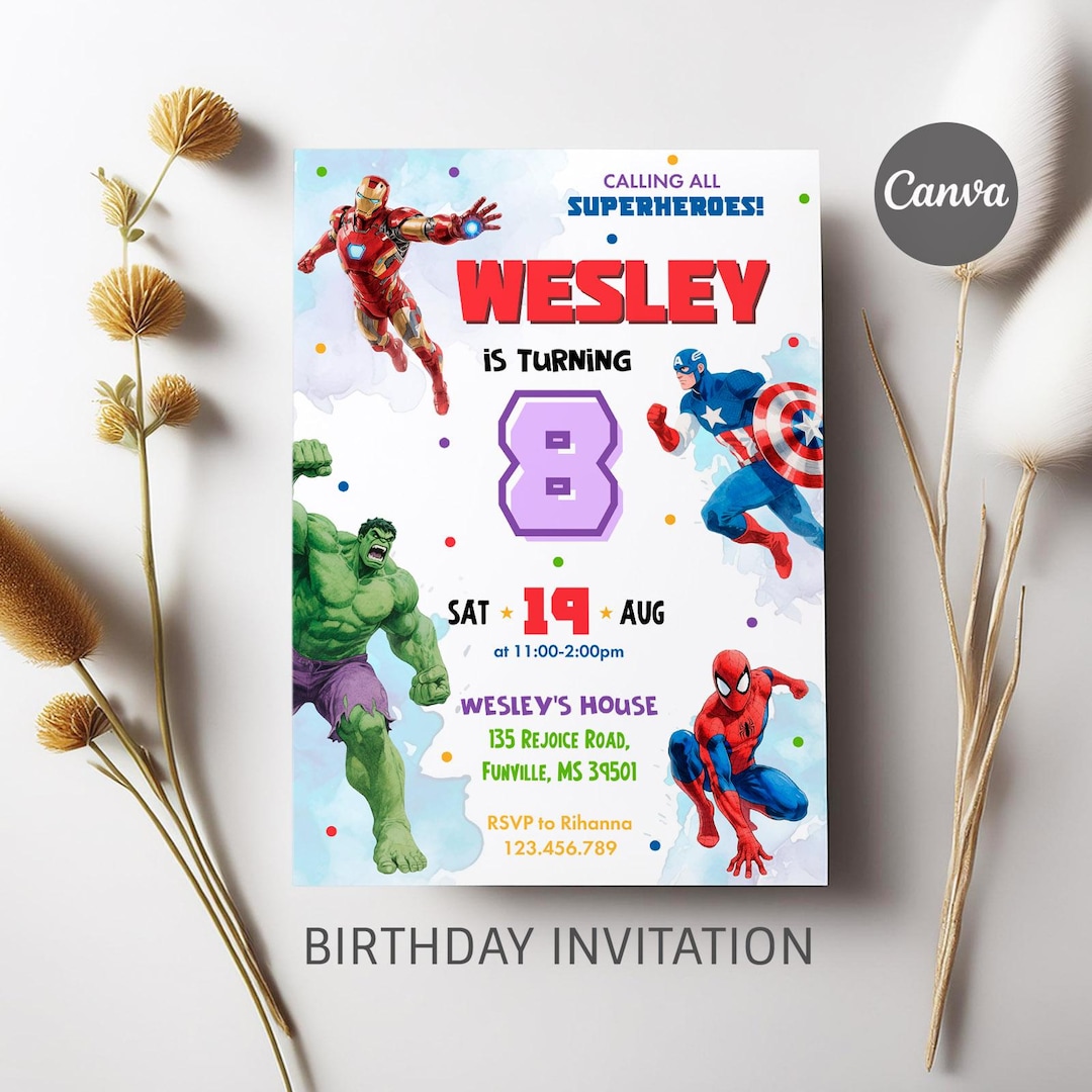 Printable Boy Birthday Invite, Super Hero Editable Party Invitation ...