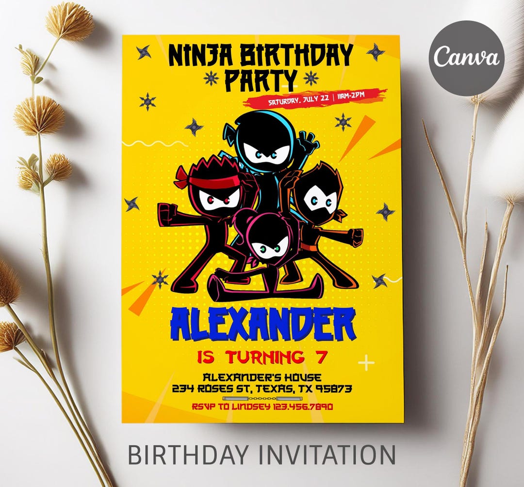 Ninja Kidz Editable Printable Invitation, Boy Girl Birthday Invitation ...