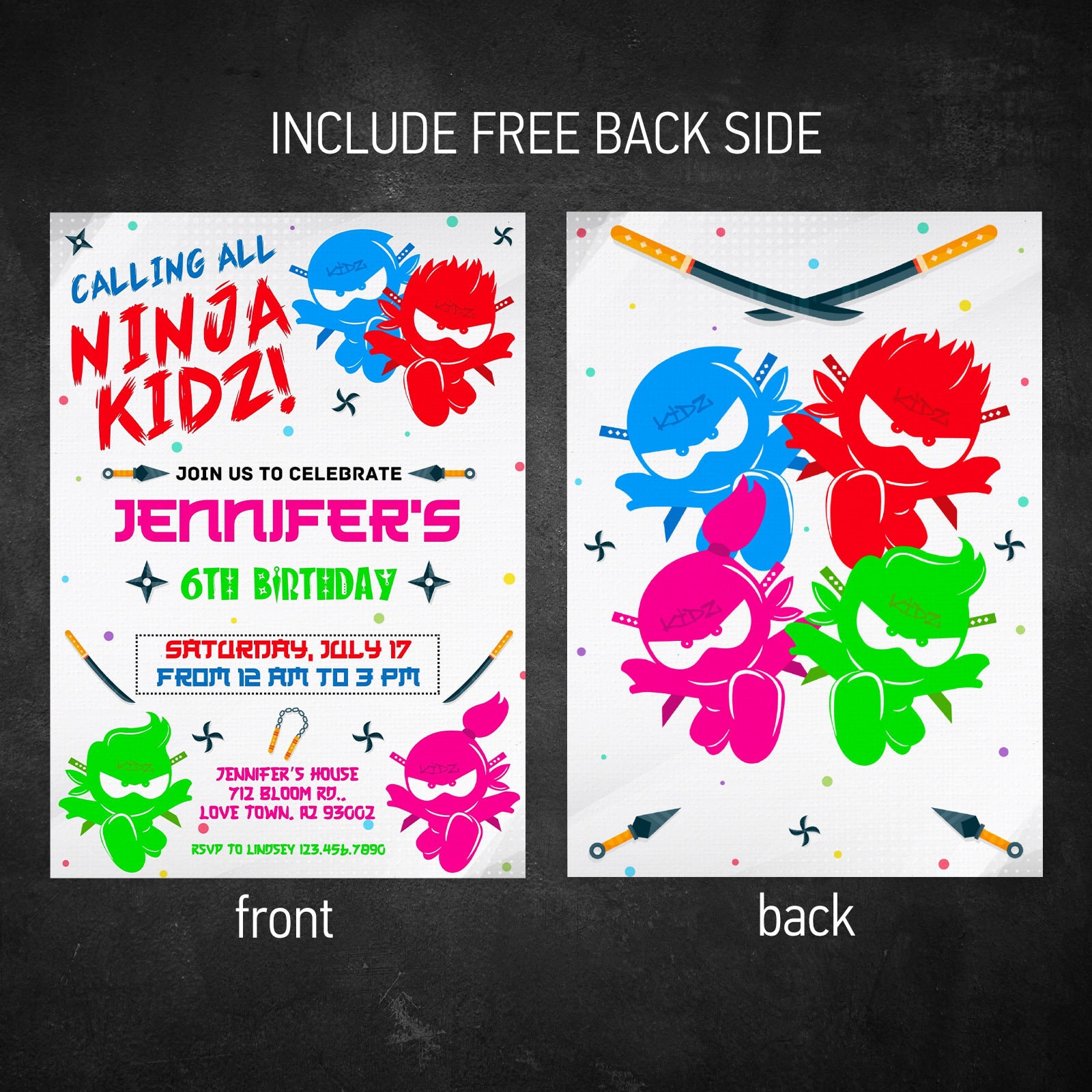 Ninja Kidz Editable Printable Invitation, Boy Girl Birthday Invitation ...