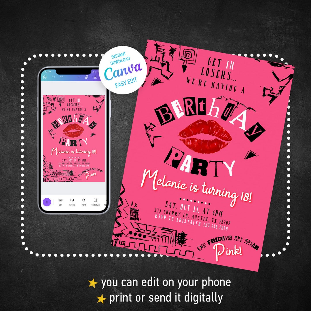 Printable Mean Girls Invitation Birthday Editable Invitation