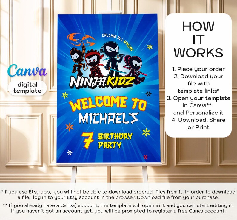 Ninja Kidz Welcome Sign Template, Printable Birthday Party Fighting ...