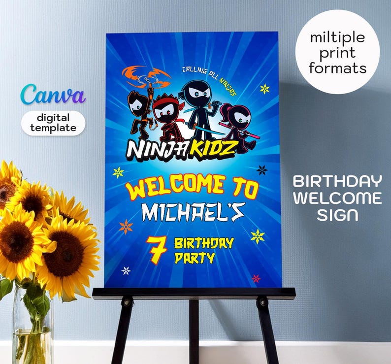 Ninja Kidz Welcome Sign Template, Printable Birthday Party Fighting ...