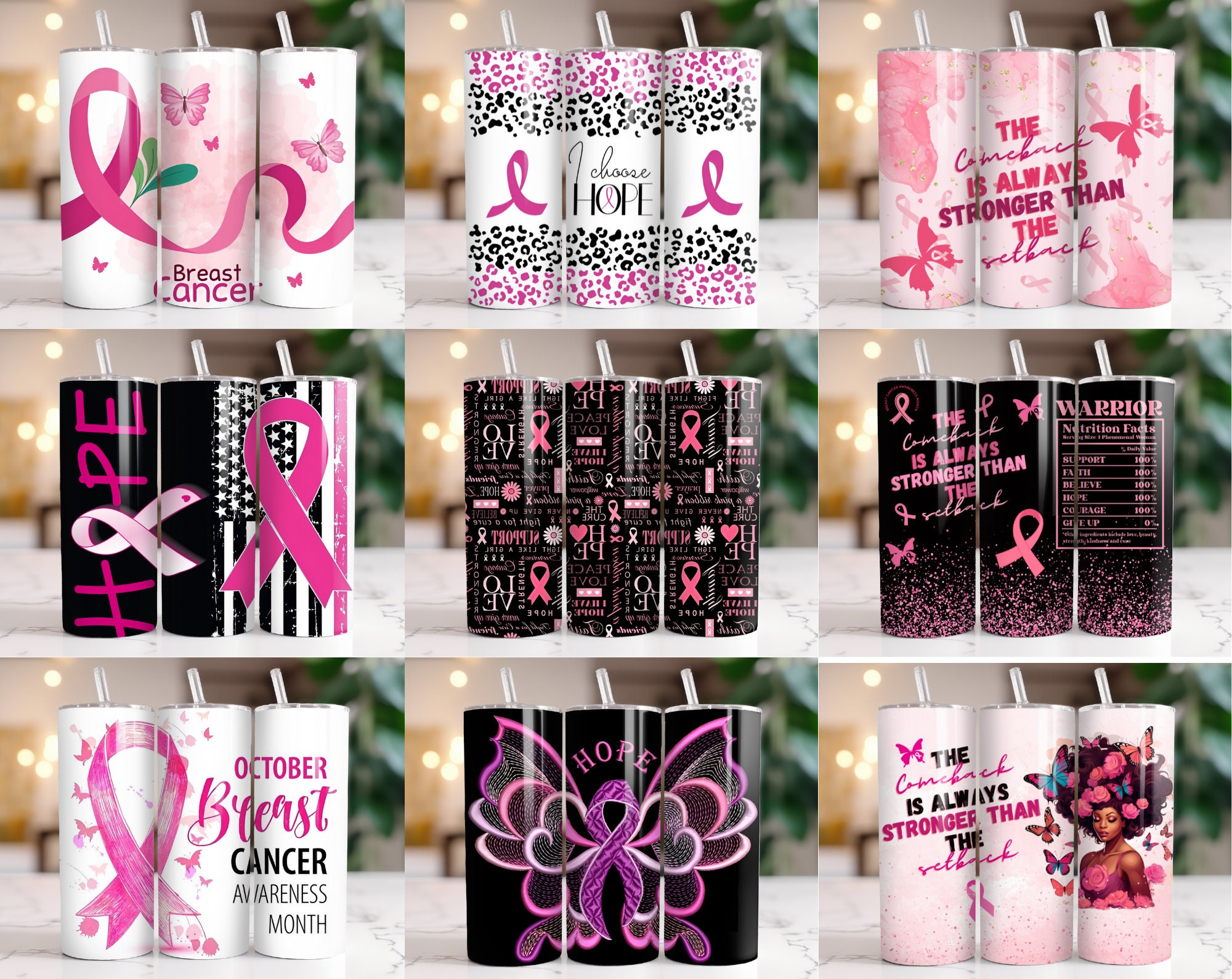 180+ Breast Cancer Tumbler Wrap Bundle 20oz Skinny Tumbler Sublimation ...