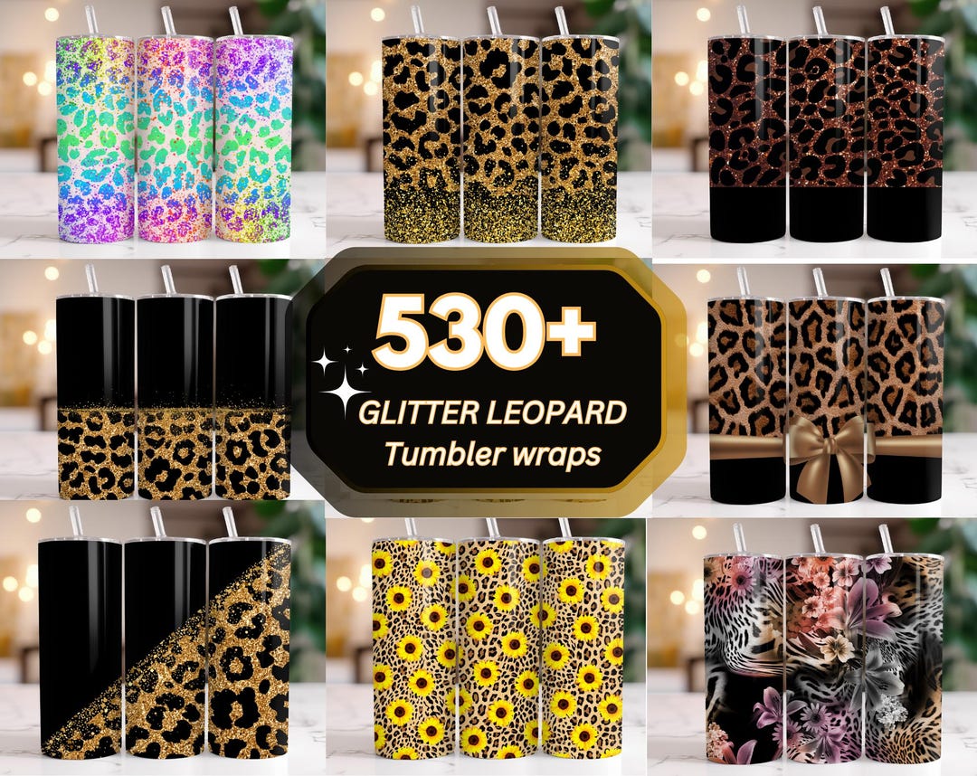Glitter Leopard Tumbler Wrap Cheetah Print Tumbler Bundle Sublimation ...