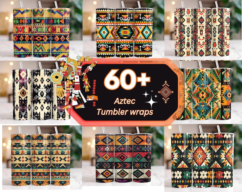 Aztec Tumbler PNG 20oz Tumbler Sublimation Western Tumbler, Aztec Southwest, 20oz Mayan Tumbler ...