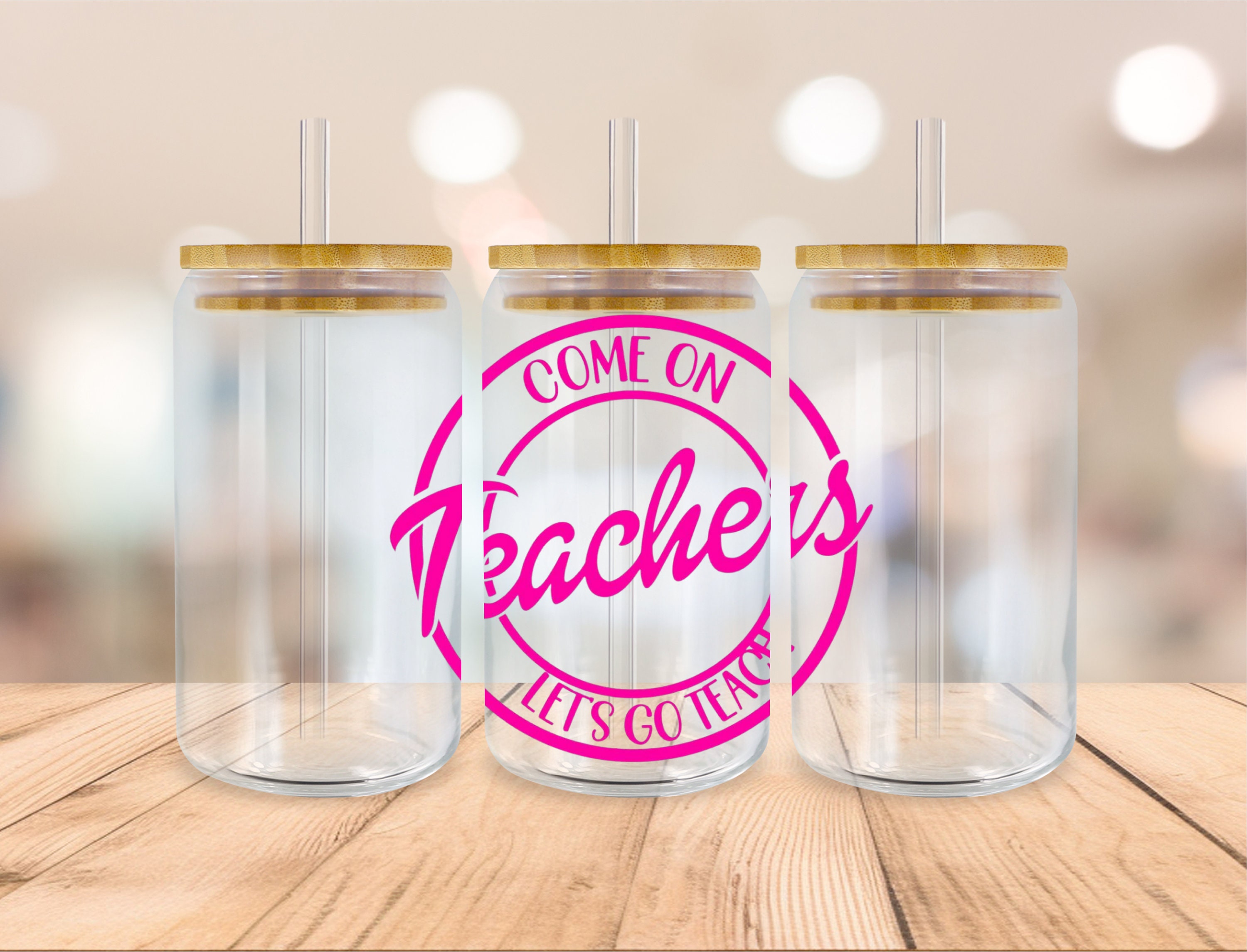 Teacher Glass Can Png Bundle, Libbey 16 Oz Can Wrap Png, Retro Teacher ...