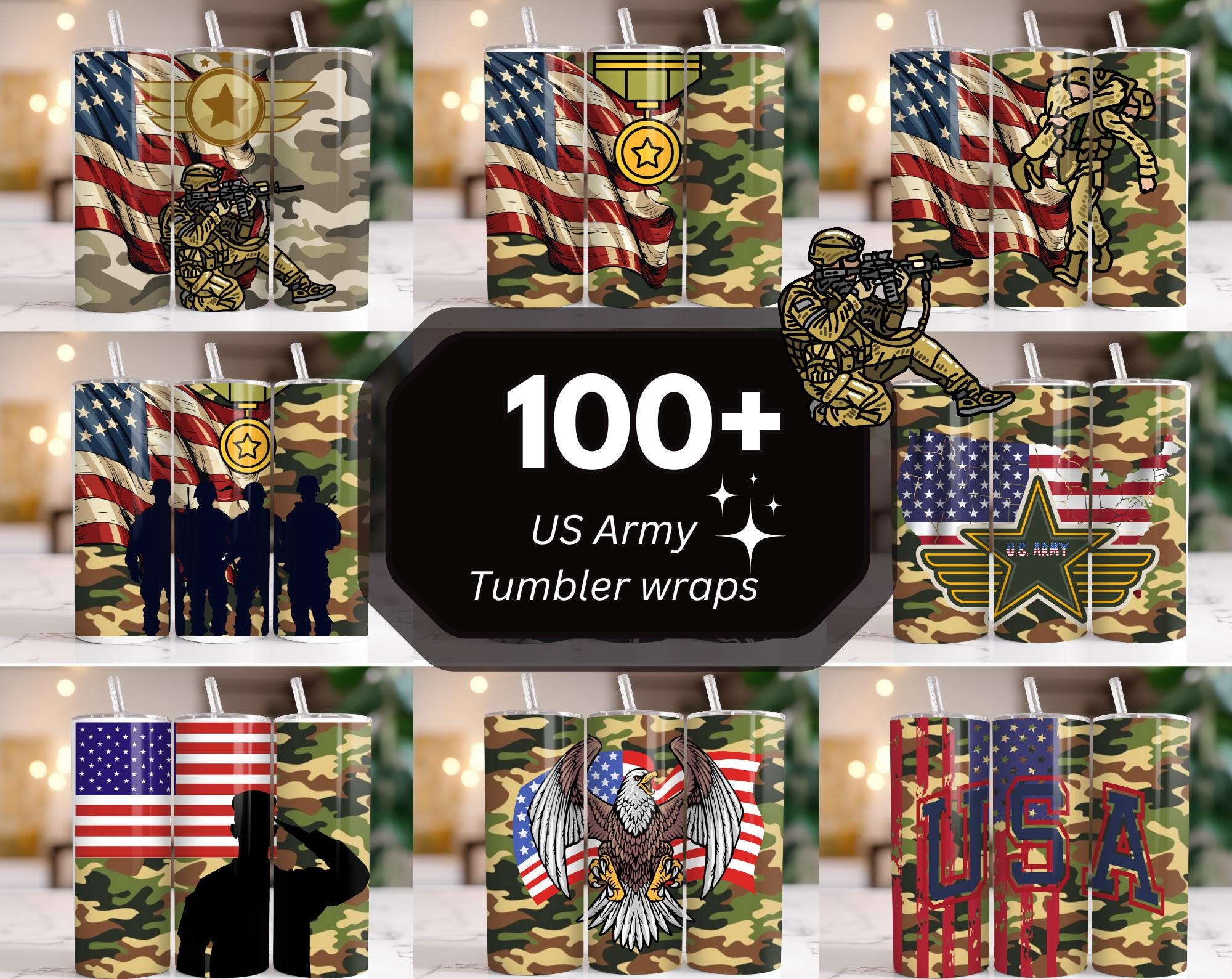 100+ Veteran Military Tumbler 20oz Army Life Tumbler Wrap USA American ...